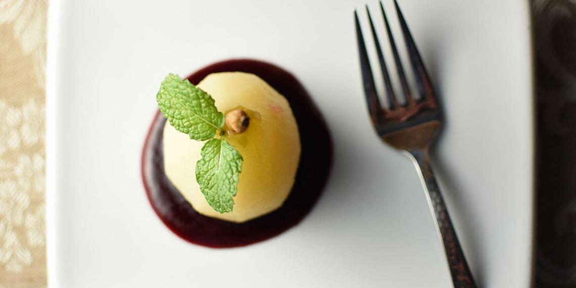 Stuffed Poached Pears with Berry Purée - Perfectly Provence