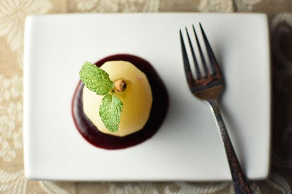 Stuffed Poached Pears with Berry Purée - Perfectly Provence