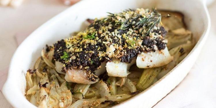 Olive Tapenade Crusted Cod and Rosé Braised Fennel - Perfectly Provence