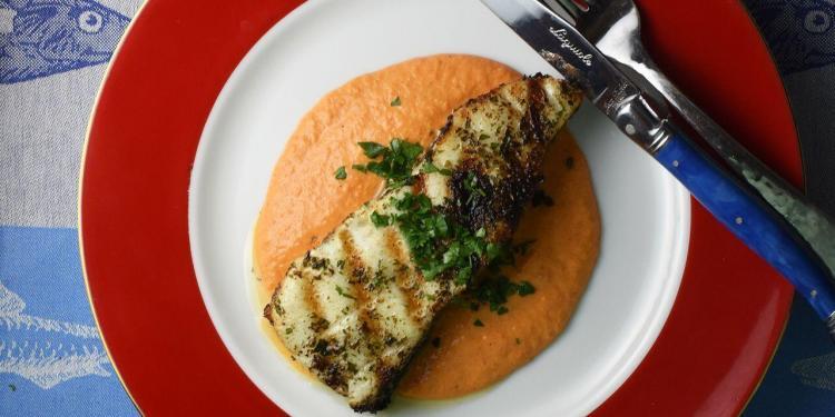 Grilled Sea Bass with Romesco Sauce - Perfectly Provence