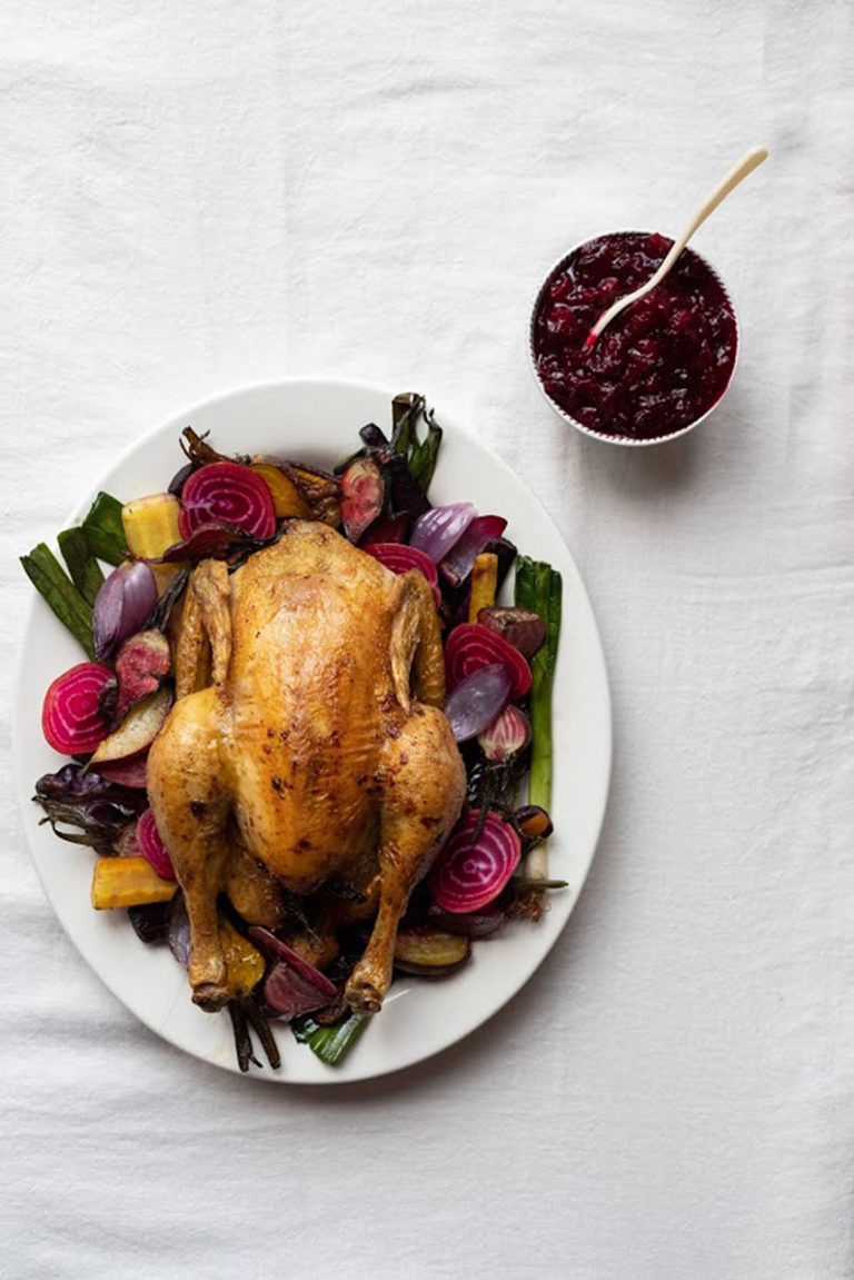 Thanksgiving Roast Chicken with Rosé Cranberry Sauce - Perfectly Provence